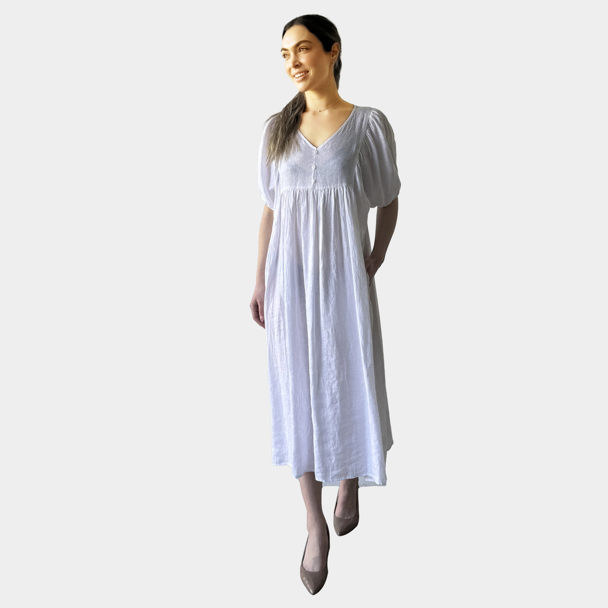 AM0221 SIDE POCKET V NECK 100%LINEN DRESS – Amyic